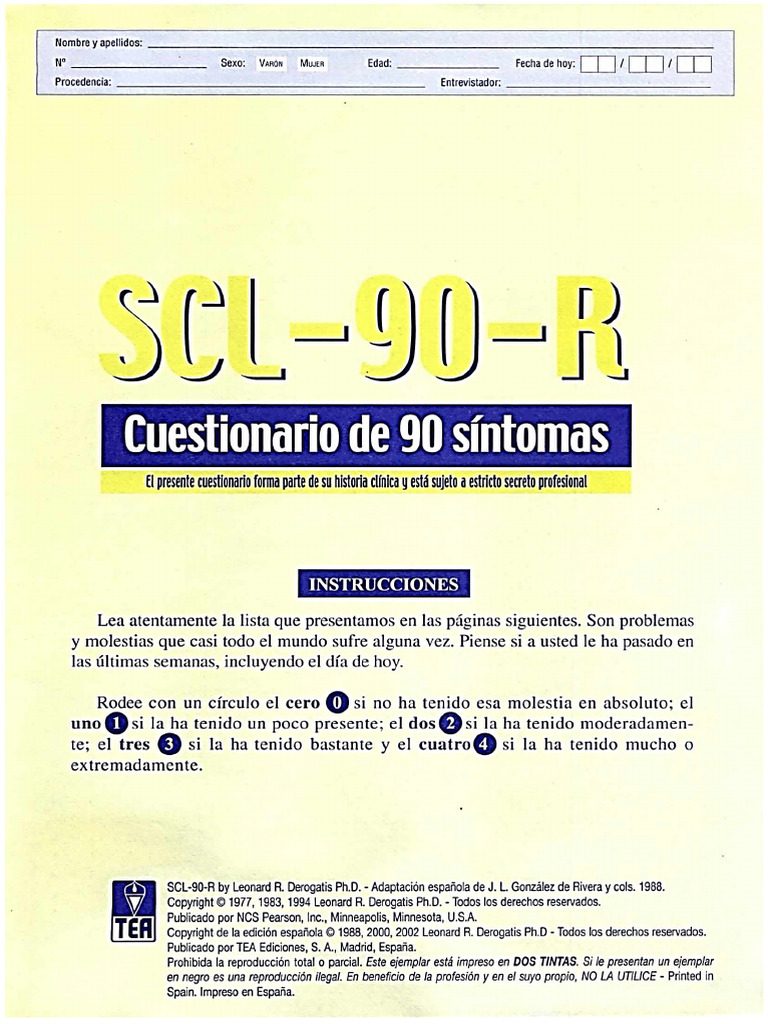 Cuestionario SCL 90 | PDF
