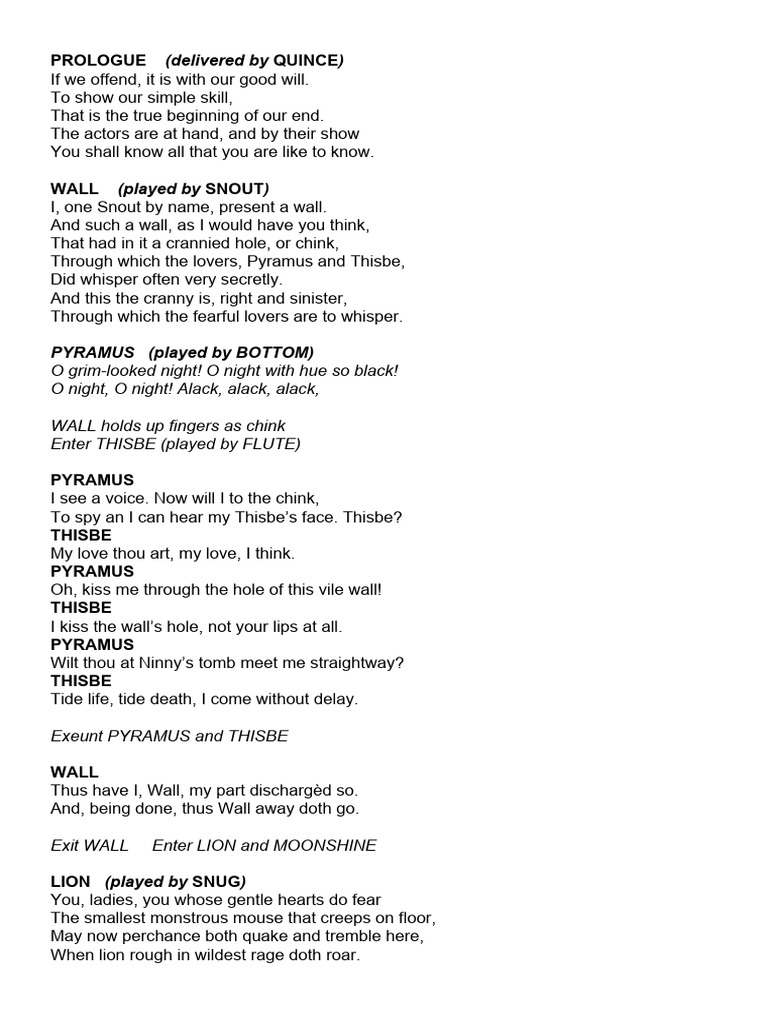 The Mechanicals Play Within A Play Edited Script | PDF | A Midsummer ...