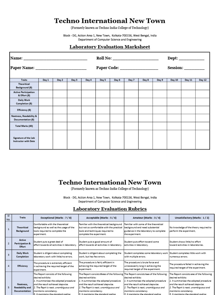 CSE Lab Evaluation Rubric | PDF | Laboratories | Science