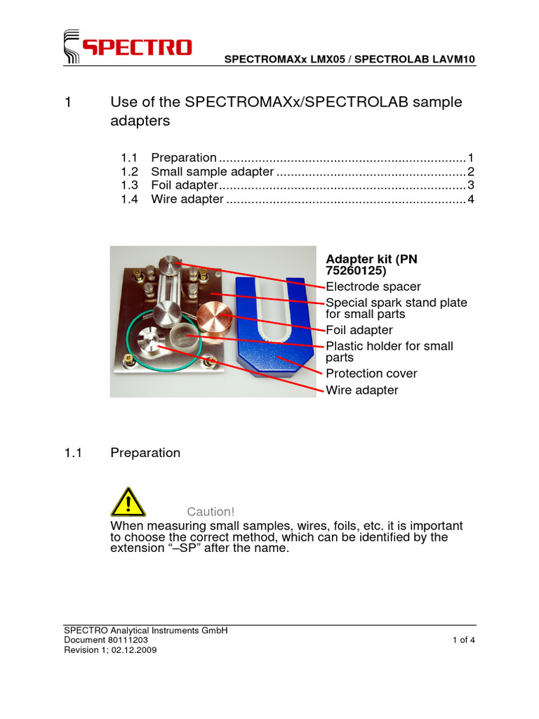 Sample Adapter LMX05 LAVM10 | PDF | Absorption Spectroscopy | Wire