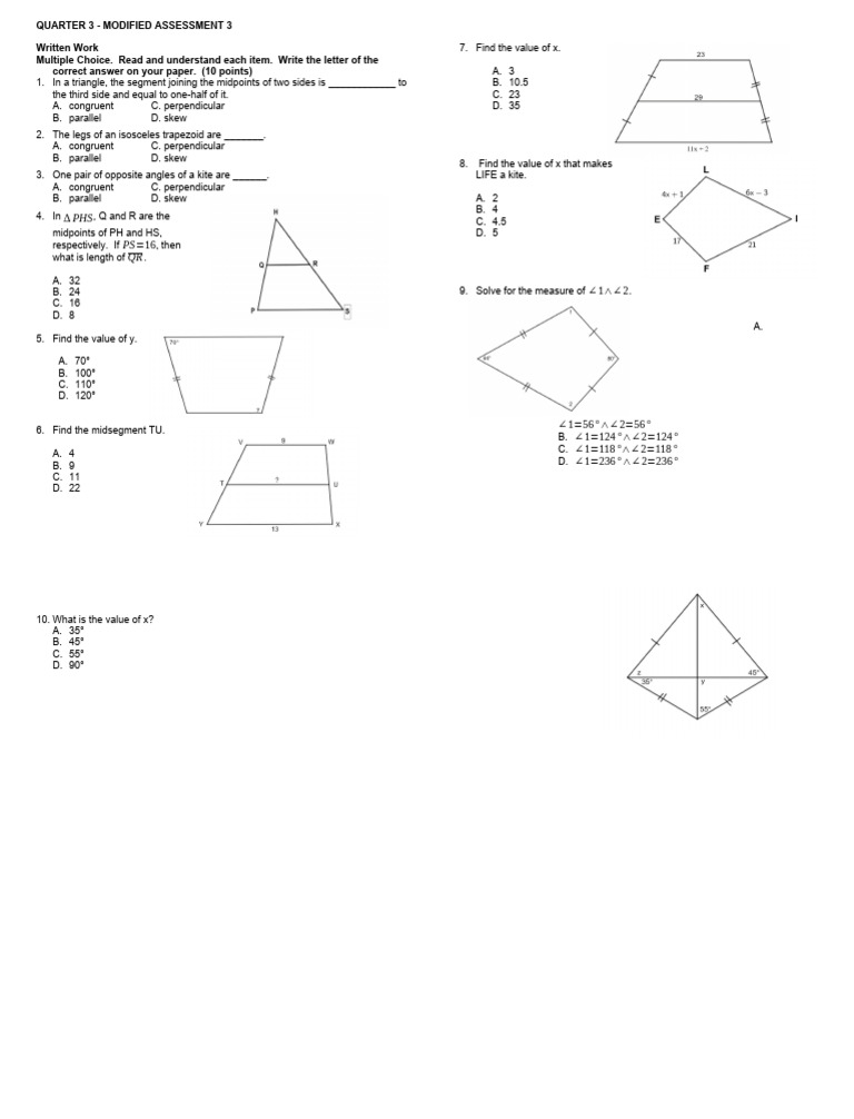 Q3 Modified Assessment 3 | PDF | Perpendicular | Triangle Geometry