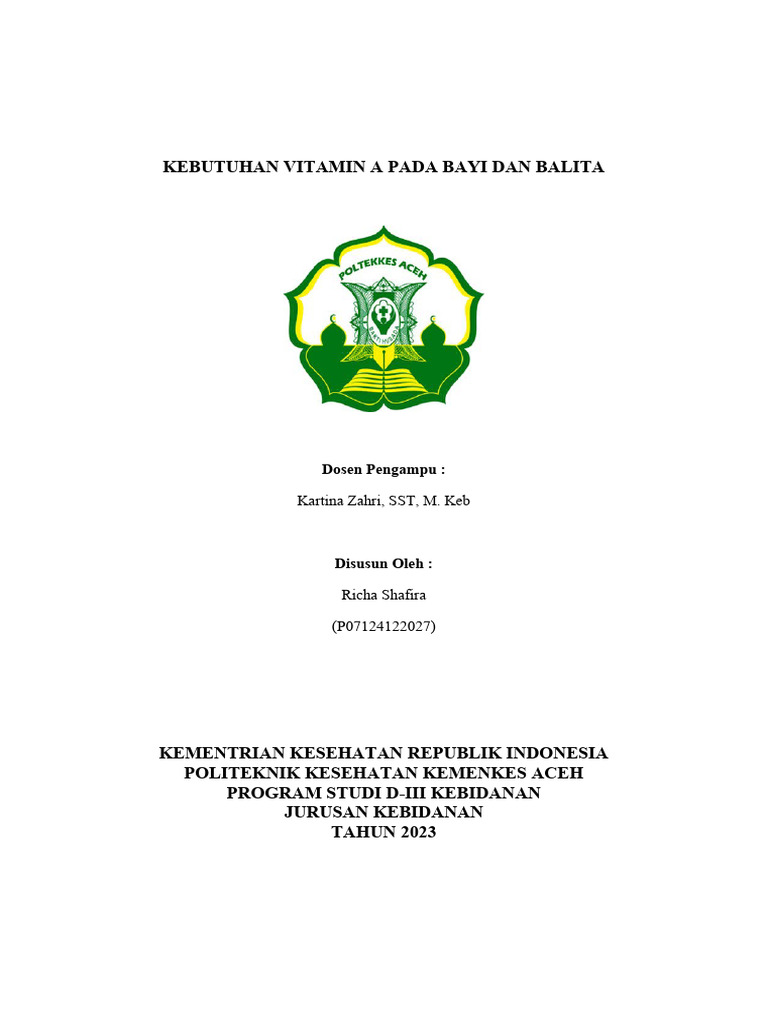 Kebutuhan Vitamin A Pada Bayi Dan Balita Pdf