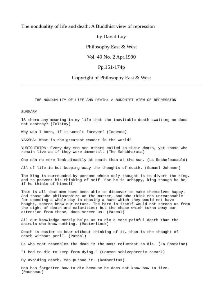 David Loy, Nonduality of Life and Death | PDF | Psychoanalysis ...