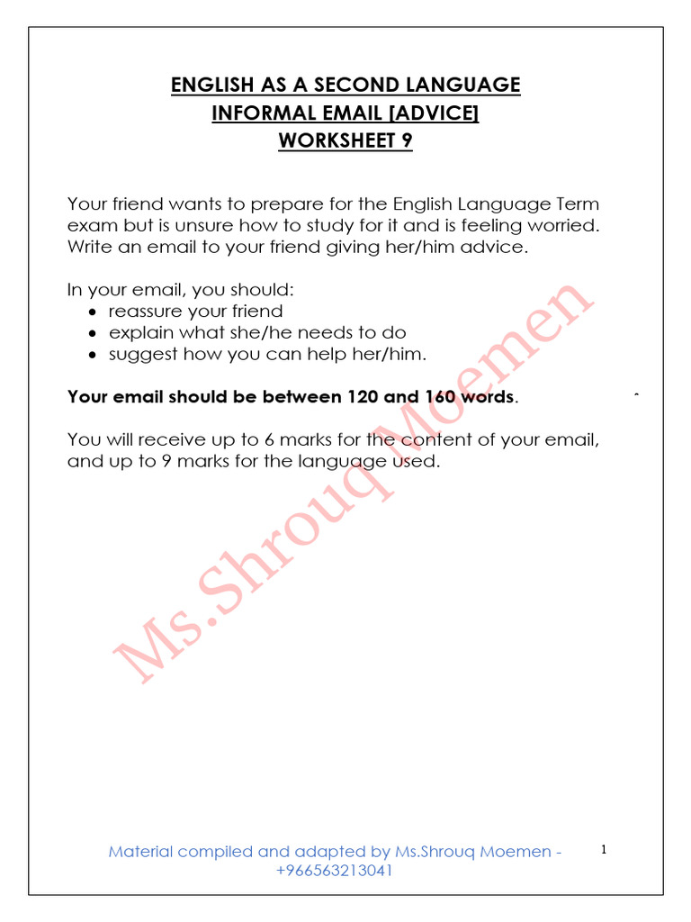 Informal Email Worksheet 9 | PDF