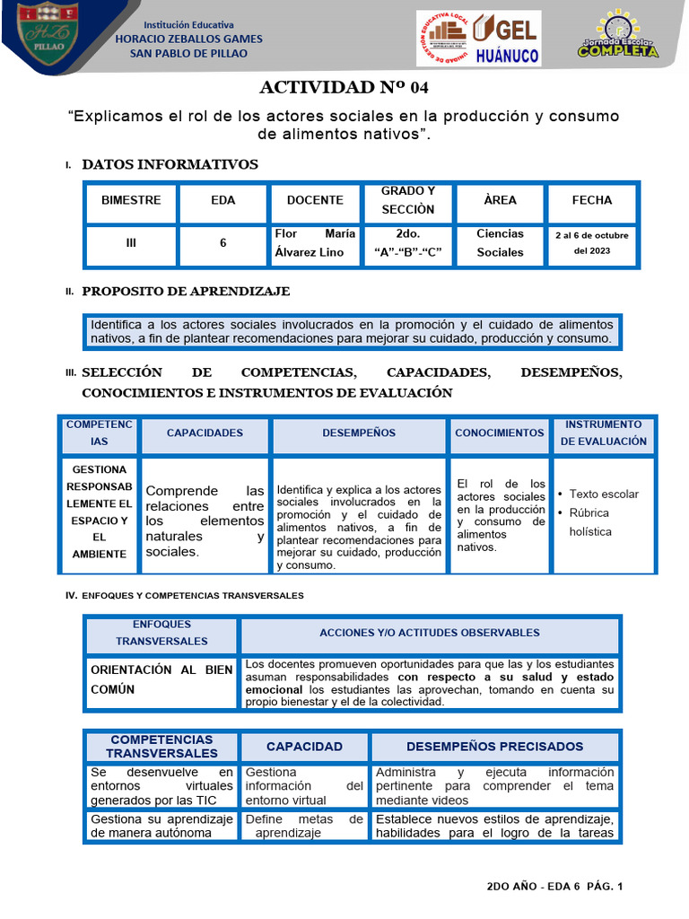Sesiòn de Aprendizaje #4 - Eda 6-CC - SS 2º - HZG | PDF | Evaluación | Aprendizaje