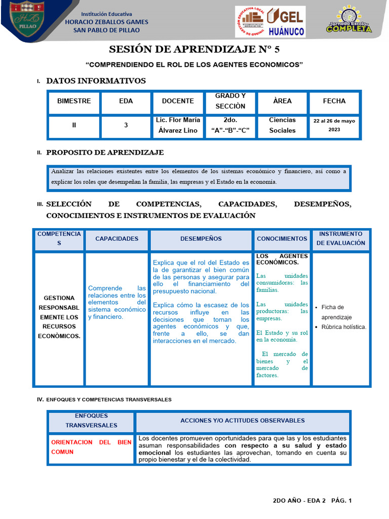 Sesiòn de Aprendizaje #5 - CC - SS 2º - HZG | PDF | Aprendizaje | Evaluación