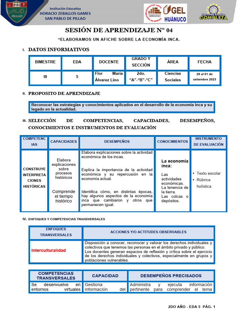 Sesiòn de Aprendizaje #4 - Eda 5-CC - SS 2º - HZG | PDF | Evaluación | Aprendizaje