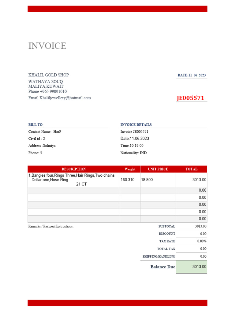 Gold Invoice | PDF