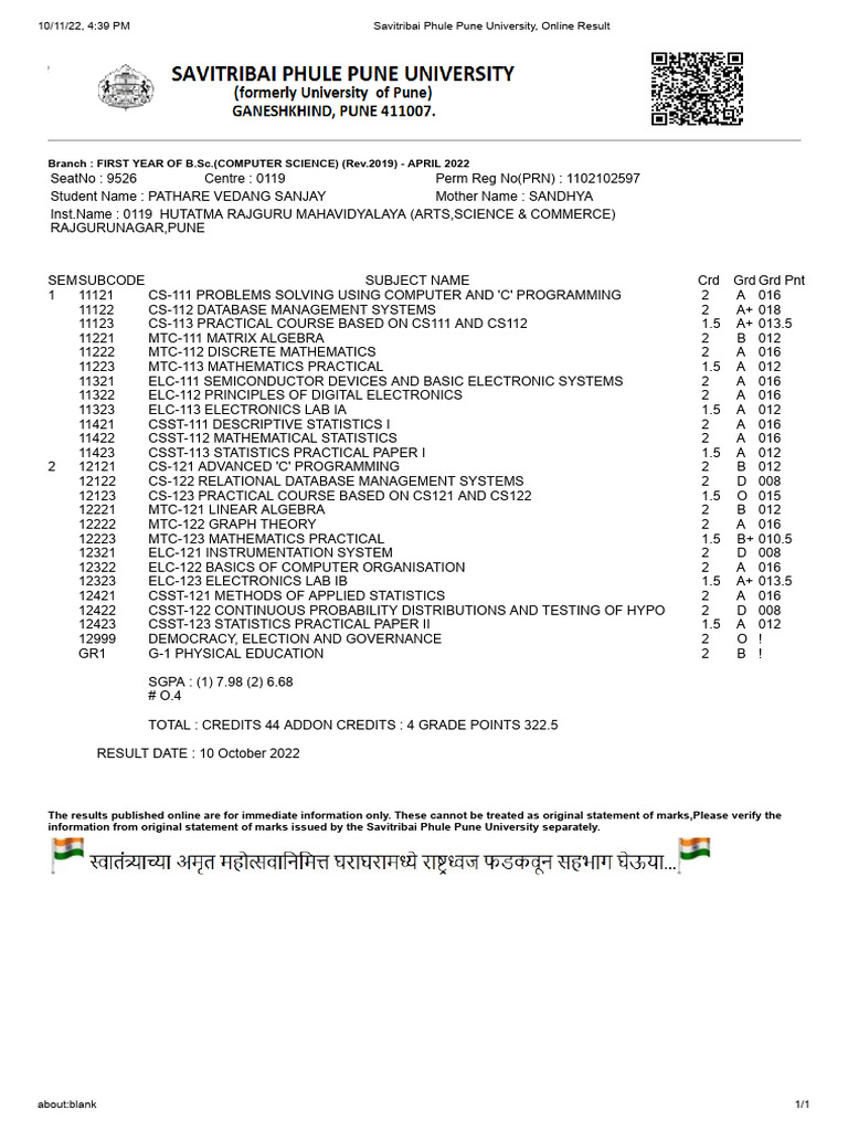 Savitribai Phule Pune University, Online Result | PDF | Mathematics ...
