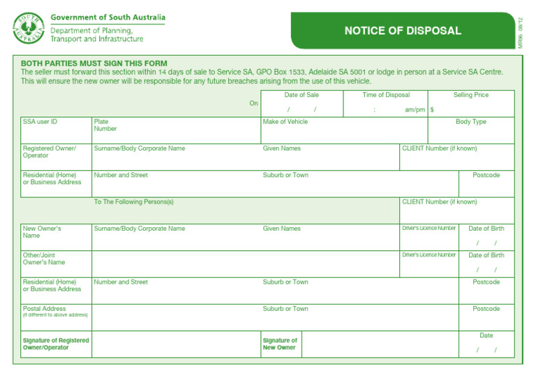 Vehicle Disposal Notice Form SA | PDF | Road Transport | Transport
