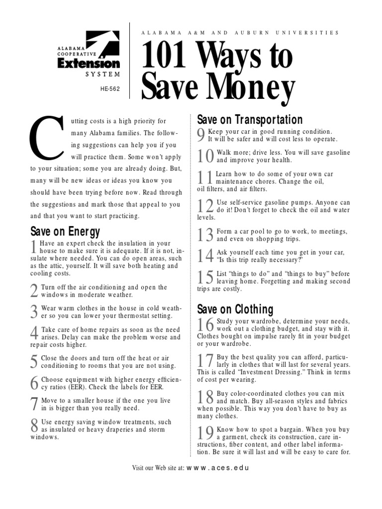 101 Ways To Save Money | PDF | Clothing | Foods