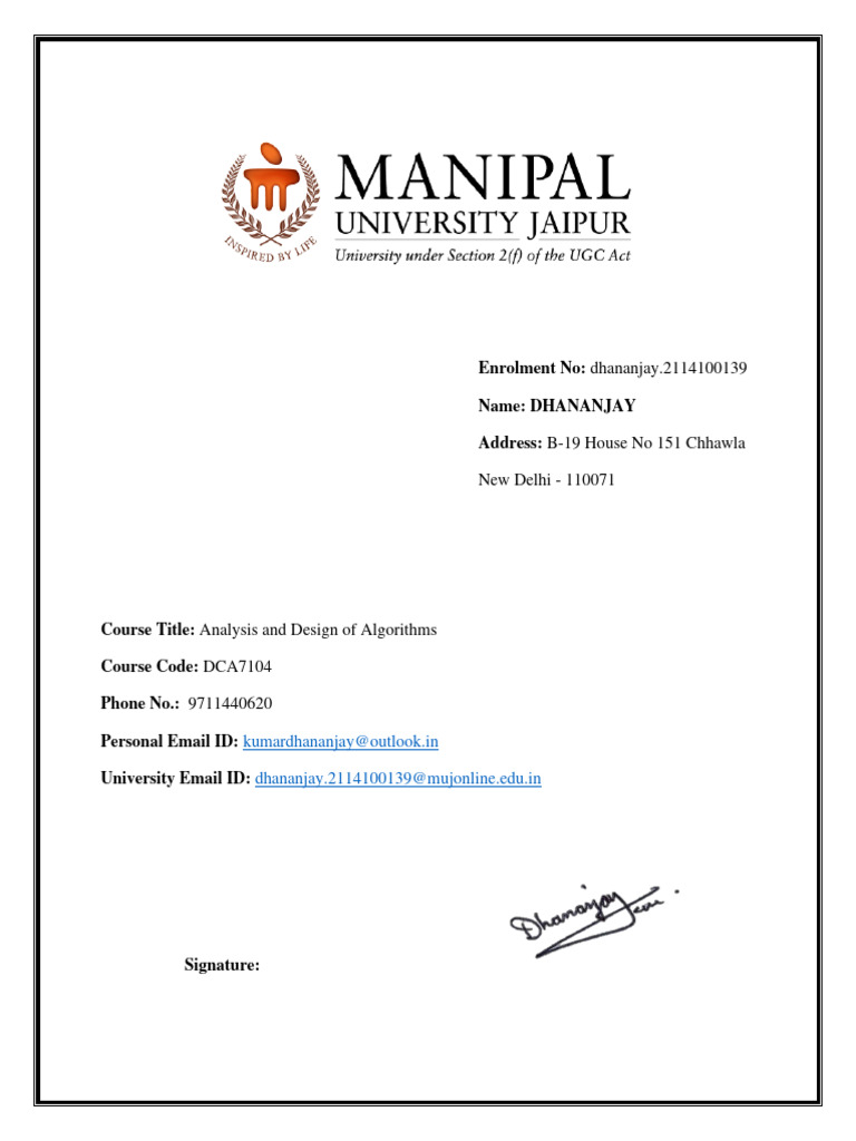 DCA7104 - Analysis and Design of Algorithms | PDF | Algorithms | Mathematical Optimization