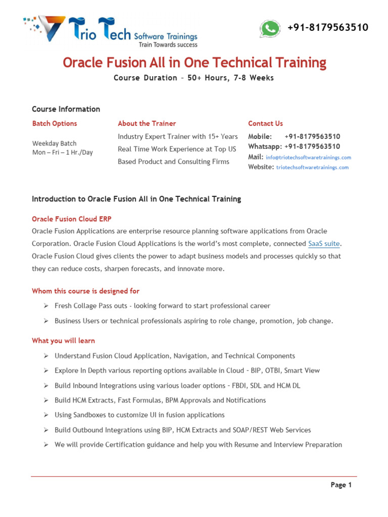 Trio Tech - Oracle Fusion Technical +OIC Course - New | PDF | Cloud Computing | Software As A ...