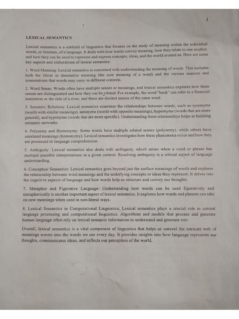 Lexical Semantics Intro | PDF