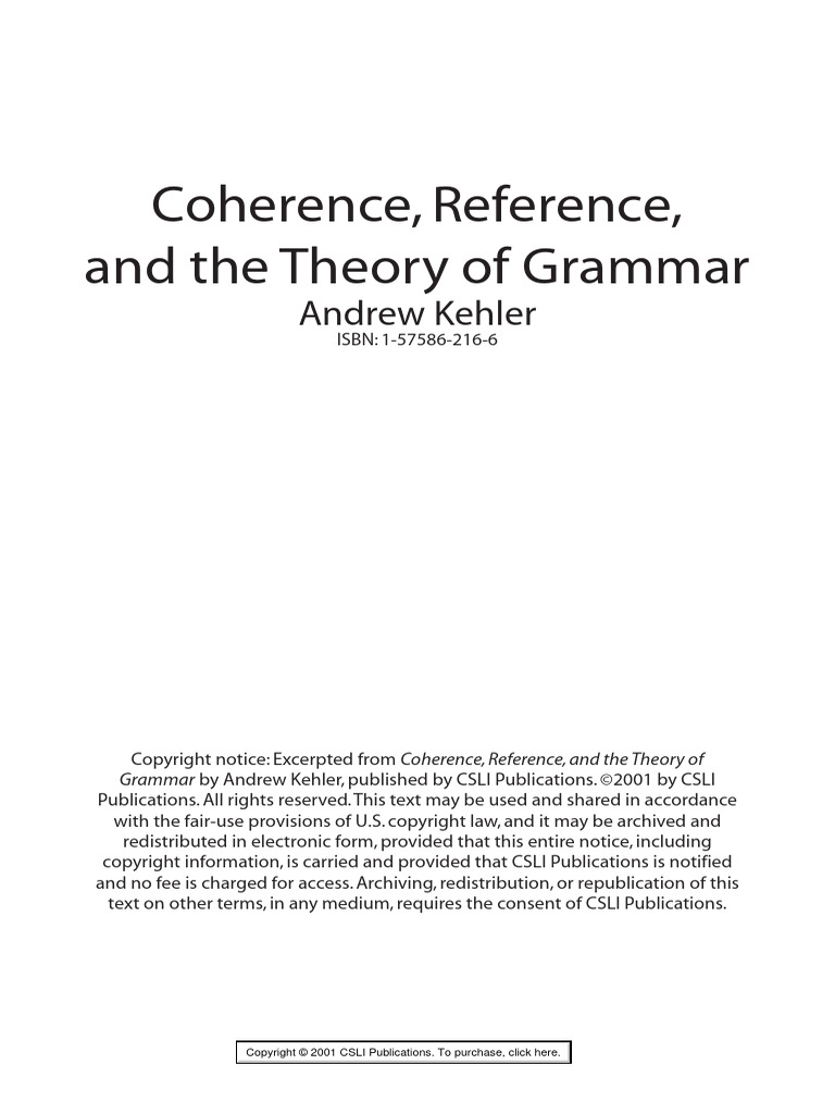 Coherence, Reference, and The Theory of Grammar: Andrew Kehler | PDF ...