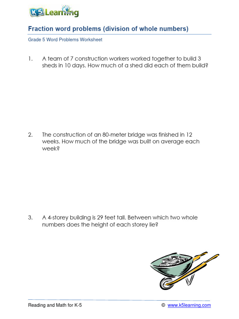 Fraction Worksheets For Grade 5 Word Problems Word Problems Year 3
