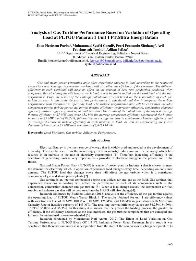 Gas Turbine Performance Analysis at PLTGU | PDF | Gas Turbine | Power ...