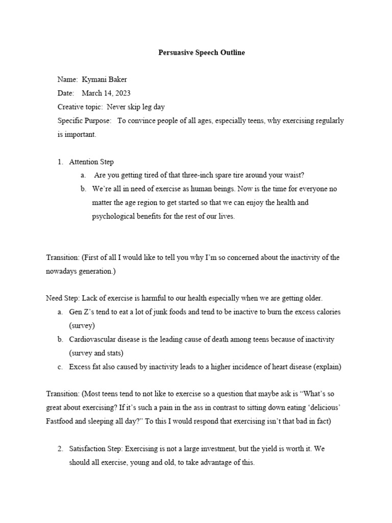 Persuasive Speech Outline Template | PDF | Cardiovascular Diseases ...