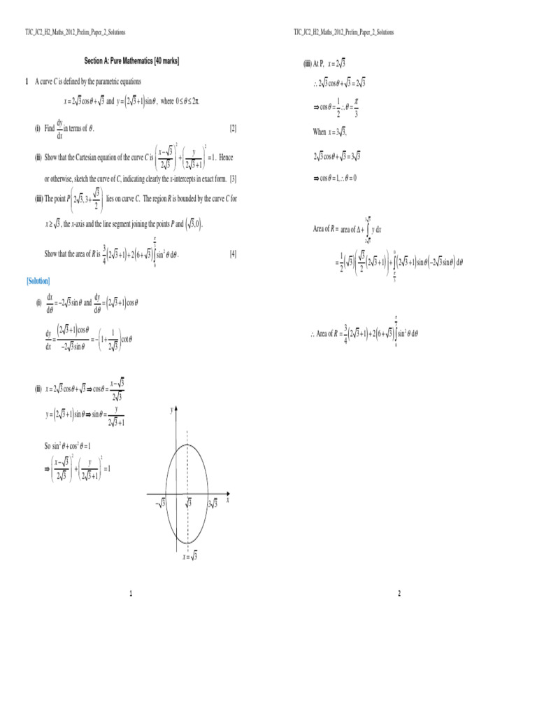 2012 TJC JC2 H2 Maths Prelim Paper 2 Solutions | PDF | Equations | Sequence
