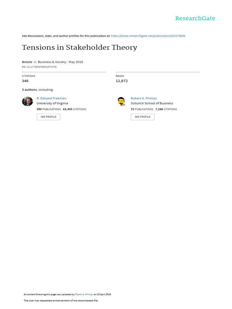 Tensions in Stakeholder Theory | PDF | Pragmatism