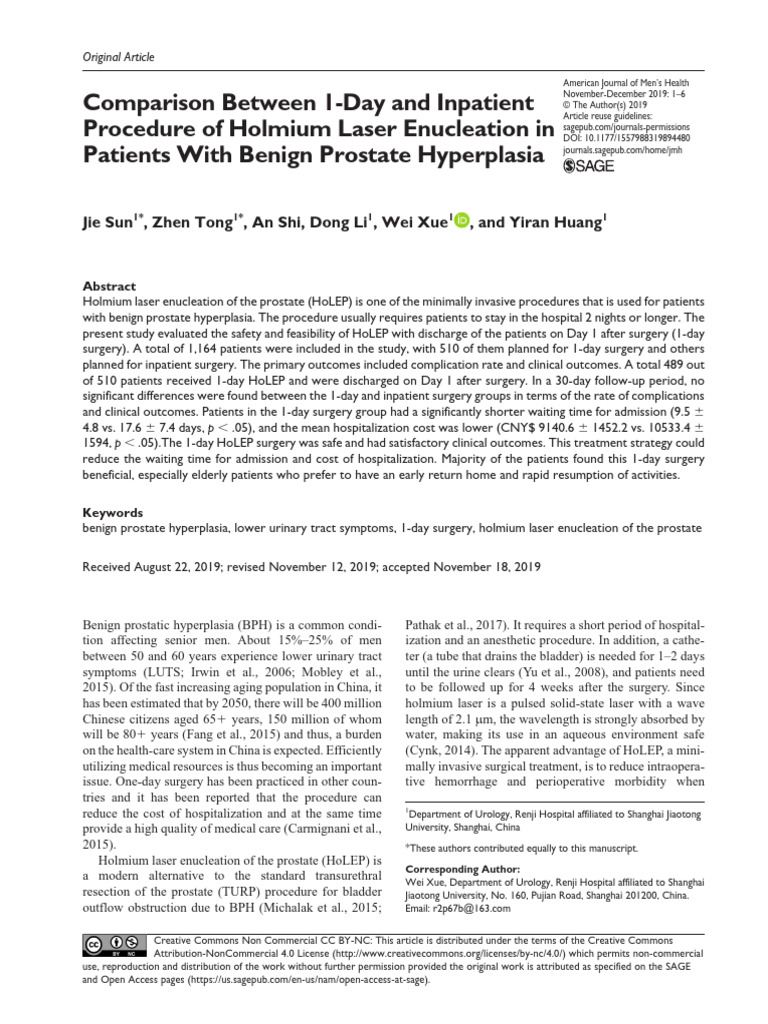 Comparison Between 1-Day and Inpatient Procedure of Holmium Laser ...