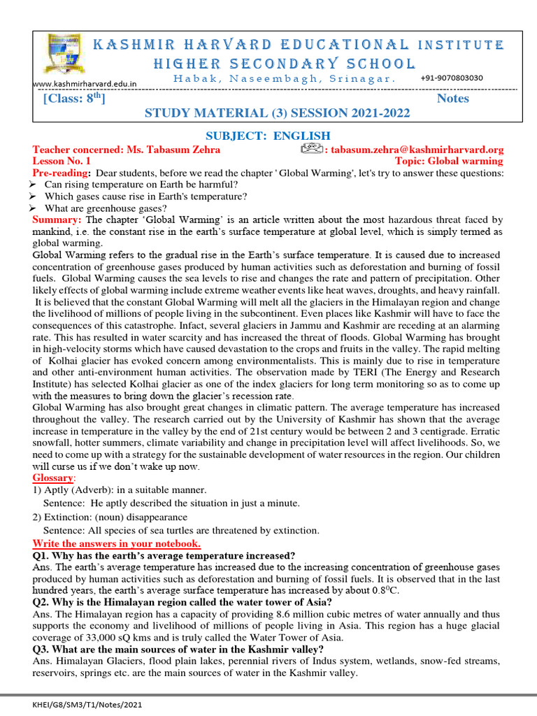 G8 Study Material T1 | PDF | Climate Change | Interest