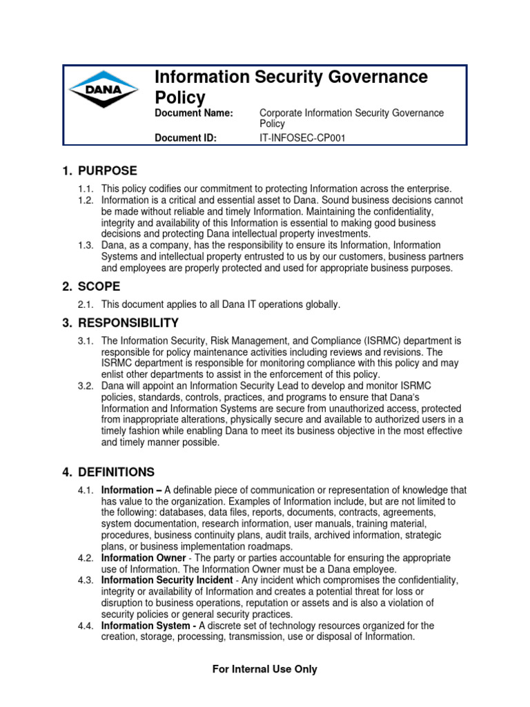 Corporate Information Security Governance Policy (IT-InFOSEC-CP001 ...