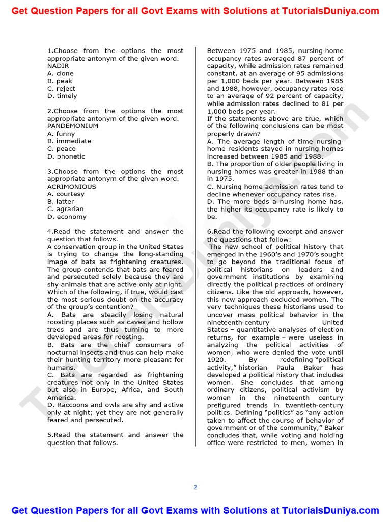 DU JAT 2020 Question Paper | PDF | Historian | Bat