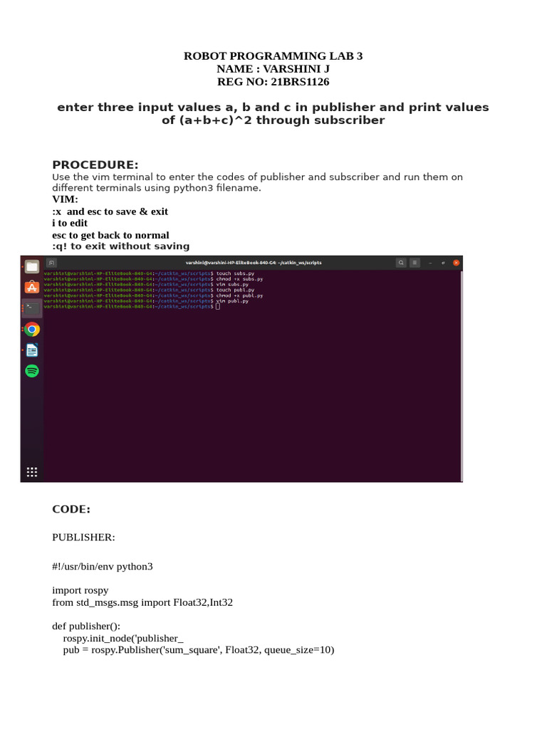 Python ROS Publisher-Subscriber Lab | PDF