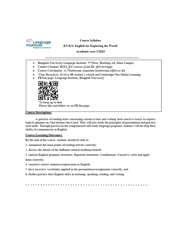 English Course Syllabus 2023 | PDF | Critical Thinking | Learning