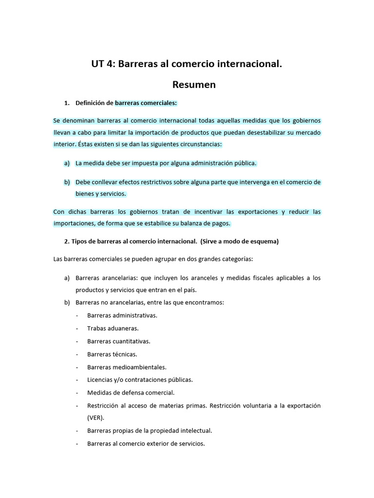 UT4 Resumen Esquema | PDF | Arancel | aduana