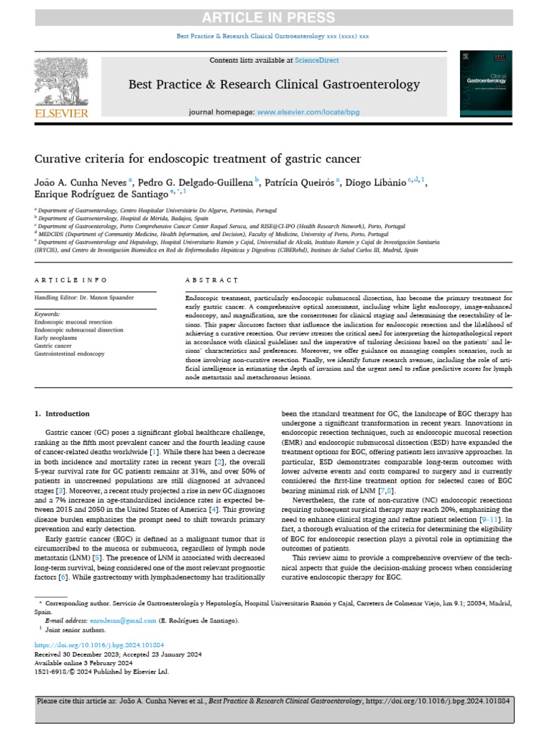 Curative Criteria for Endoscopic Treatment of Gastric Cancer - PEDRO DELGADO GUILLENA | PDF ...