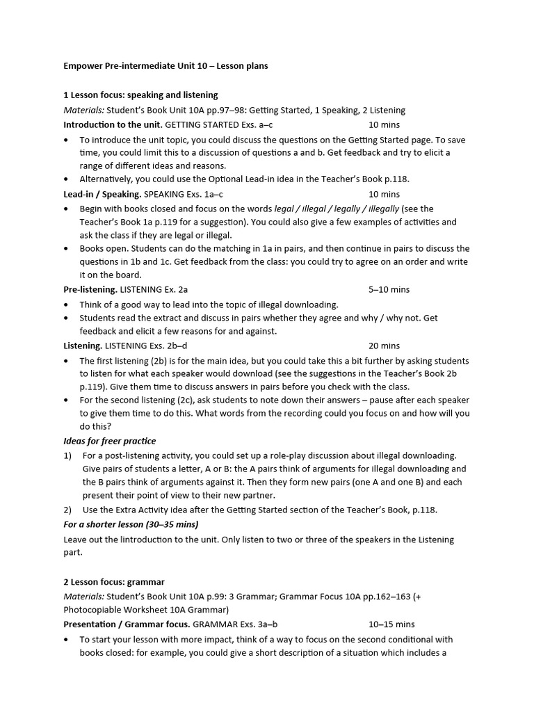 Empower Second Edition B1 LessonPlans U10 Final+AD | PDF | Vocabulary | Question