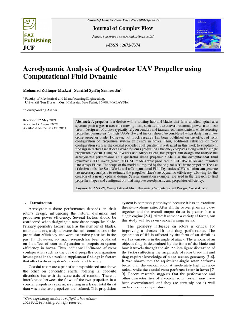 2021 Aerodynamic Analysis Of Quadrotor Uav Propeller Using