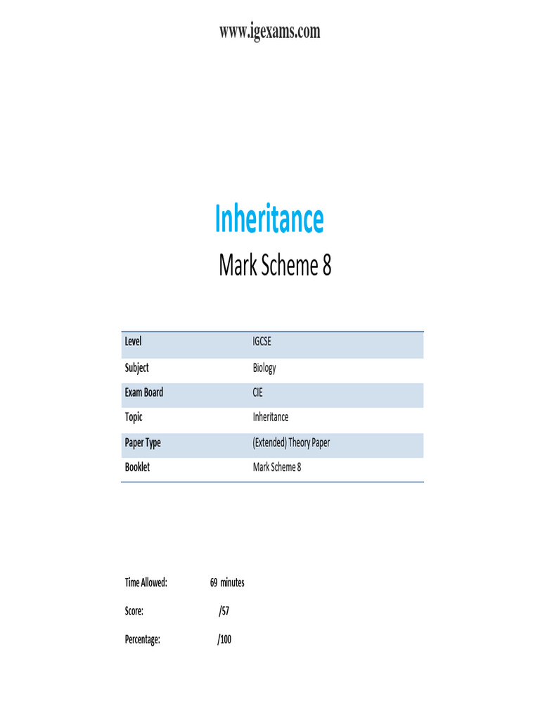 17.8 Inheritance IGCSE CIE Biology Ext Theory MS - L | PDF | Leaf | Genotype