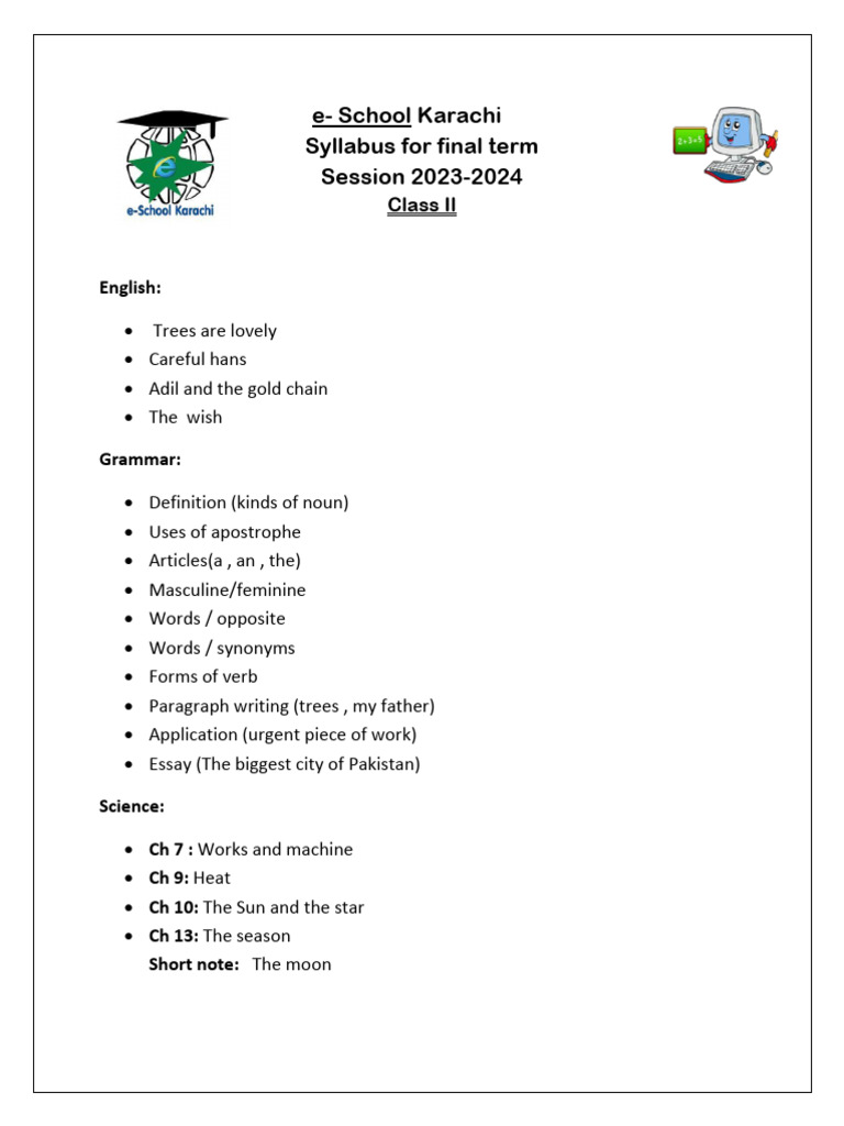 Class 2 Final Term Syllabus | PDF