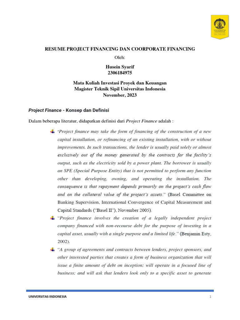 Resume Project Financing - Husein Syarif | PDF | Project Finance ...