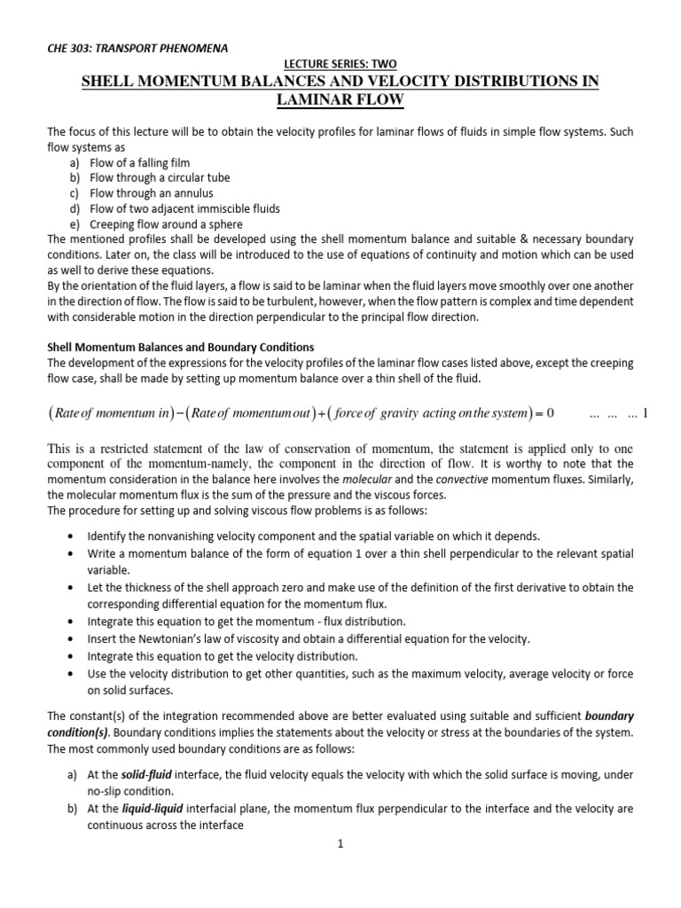 Lecture Series On Momentum Balance For Laminar Flow Cases, and ...