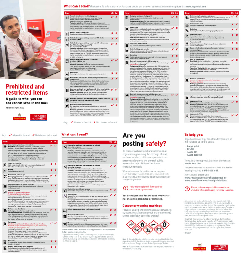 UK Mail Prohibited and Restricted Items Guide | PDF | Mail | Packaging ...