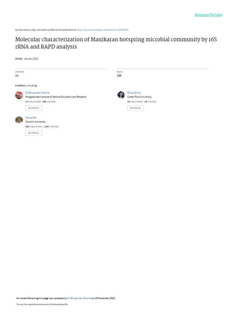 16 Srna | PDF | Gel Electrophoresis | 16 S Ribosomal Rna