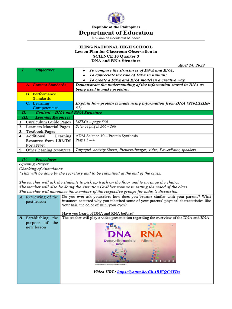 DNA and RNA Structure Lesson Plan | PDF | Dna | Rna