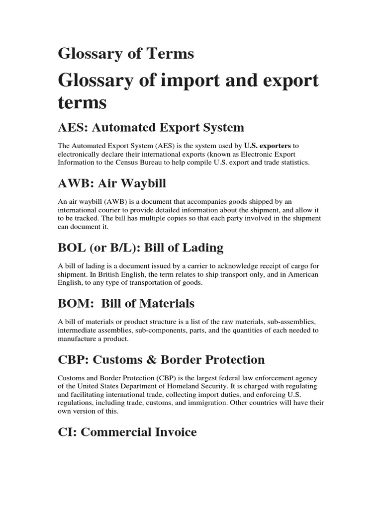 Glossary of Terms | PDF | Freight Transport | Business