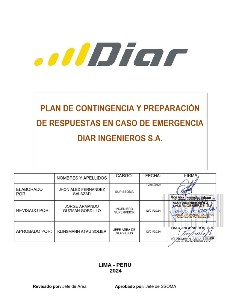 Plan de Emergencia Diar | PDF | Primeros auxilios | Bombero
