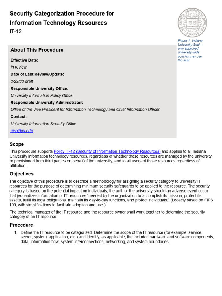 It12 Security Categorization Procedure | PDF | Computer Security | Security