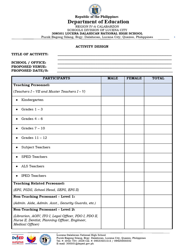 DepEd Activity Design Template | PDF | Business