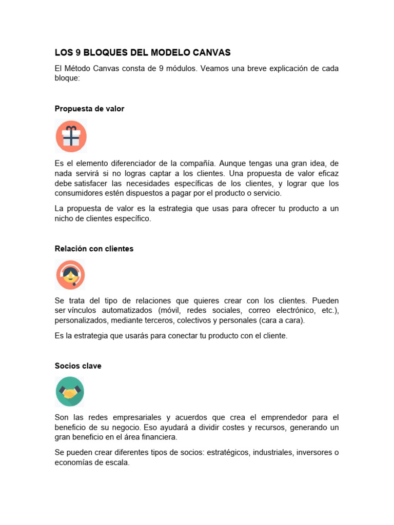 Los 9 Bloques Del Modelo Canvas | PDF | Economias | Business