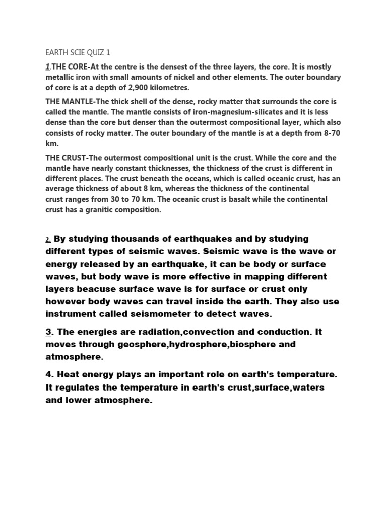 EARTH SCIE QUIZ 1 Part 1 | PDF