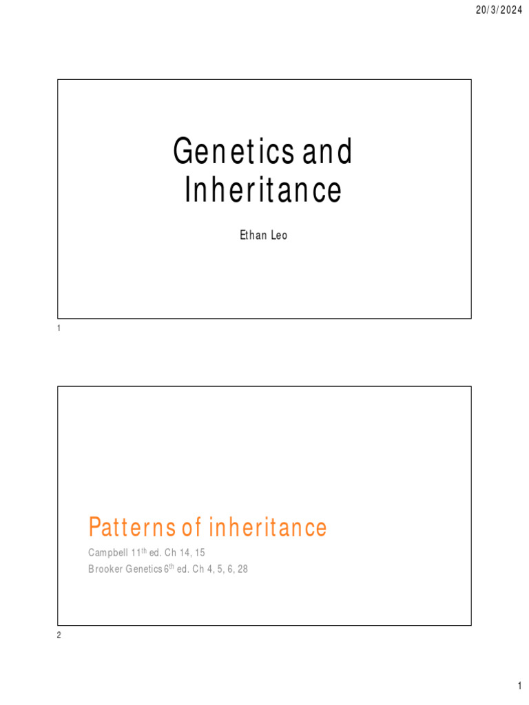 1b_2023_Genetics and Inheritance Lecture copy | PDF | Dominance (Genetics) | Genotype