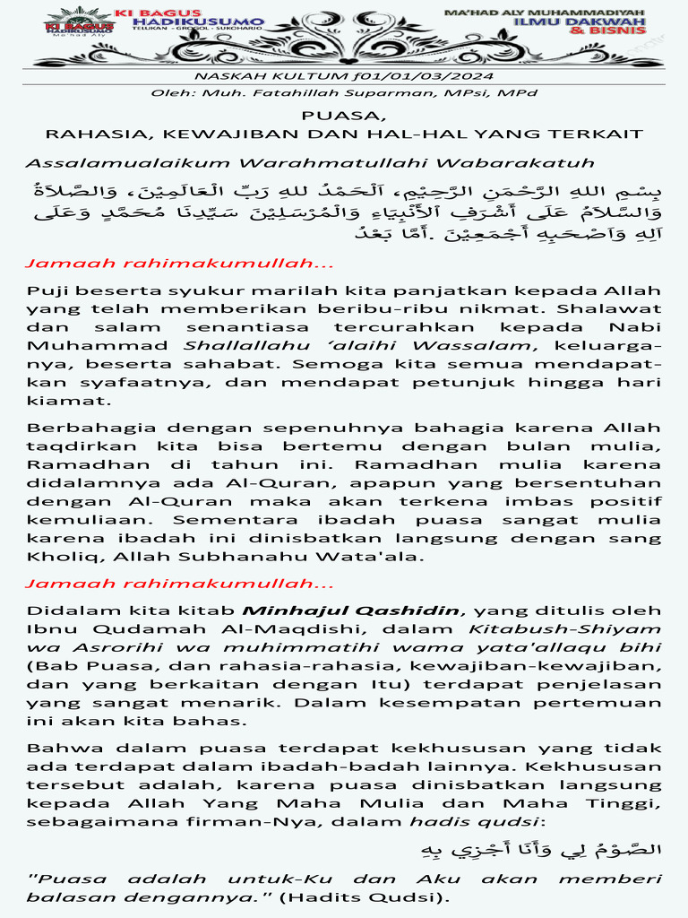 01 - F01 Puasa, Rahasia, Kewajiban Dan Hal-Hal Yang Terkait | PDF