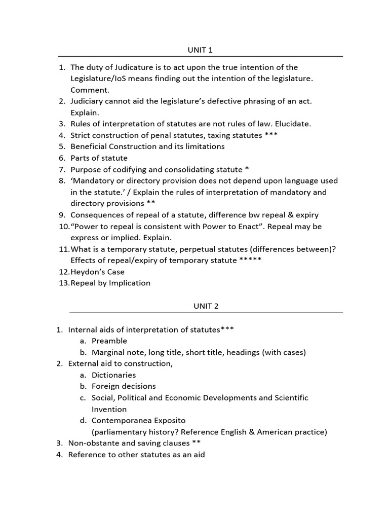 IoS Questions List | PDF | Statutory Interpretation | Repeal